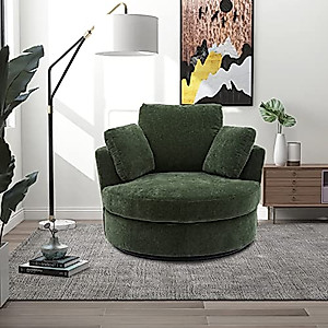 360° Swivel Accent Barrel Chair with 3 Pillows Furniture Set,Upholstered Oversized Leisure Round Loveseat Recliner Cozy Club Sofa Chaise Lounge Circle Armchair for Living Room/Hotel/Nursery/Office
