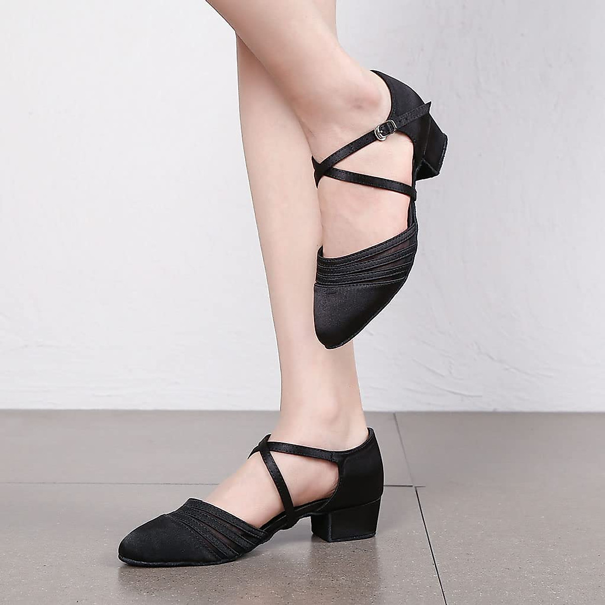 Womens Ballroom Dance Shoes for Social Beginner Salsa Latin Closed Toe Dancing Shoes 1 1/2 inches Heels S13(Black-1.5 in,10)