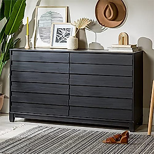 Pemberly Row Modern Grooved Panel 6-Drawer Wood Bedroom Dresser in Black