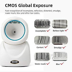 HXBER Barcode Scanner, 1D 2D QR Desktop Wired Barcode Scanner High-Speed Platform Hands-Free Automatic Sense Reader USB Port Plug&Play Compatible with Window Android System Image CMOS Sensor Suitable