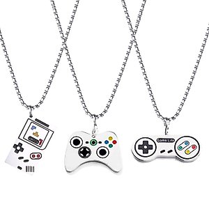 通用 3Pcs Vintage Enamel Game Console Pendant Necklace Set,Punk Hip Hop Video Game Controller Clavicle Chain Necklace Choker Necklace Jewelry for Women Men (Silver 3Pcs)