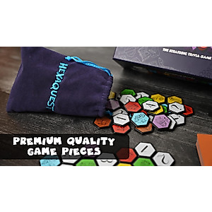 Hexaquest: Strategic Trivia Board Game - 1500 Questions, 6 Categories, 65 Hexagon Tiles, Luxury Bag - Quick to Learn