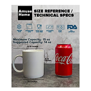 Amuse- Professional Barista Classic Large Mug for Coffee, Tea, Chocolate or Latte- Set of 6- 16 oz