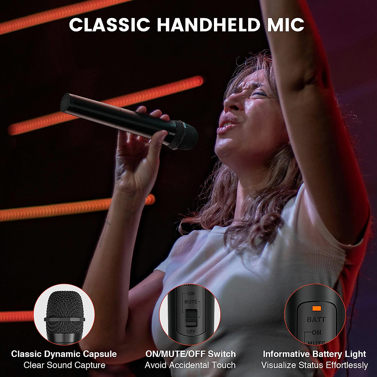 Phenyx Pro Wireless Microphone System, VHF Wireless Mic Set with Handheld Microphone/Bodypack/Headset/Lapel Mics, Stable Signal, Cordless Mic for Singing, Karaoke, Church, DJ (PTV-1B)