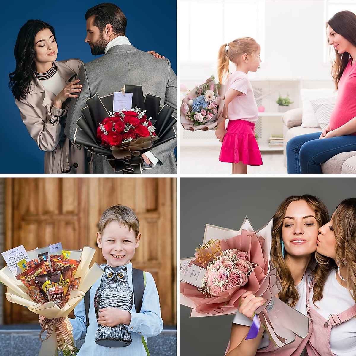 CCINEE 20 Sheets Gold Edge Flower Wrapping Paper,Waterproof Fresh Flower Packing Material Florist Bouquet Supplies DIY Craft Gift Packing,10 Colors