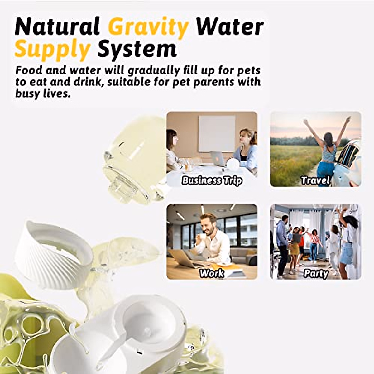 BNOSDM Automatic 2 Pcs Cat Dog Feeders Cat Food and Water Dispenser Set 2L Gravity Pet Food Feeder Water Bowl Dispenser, Self Feeding Station for Cat Puppy Small Dog