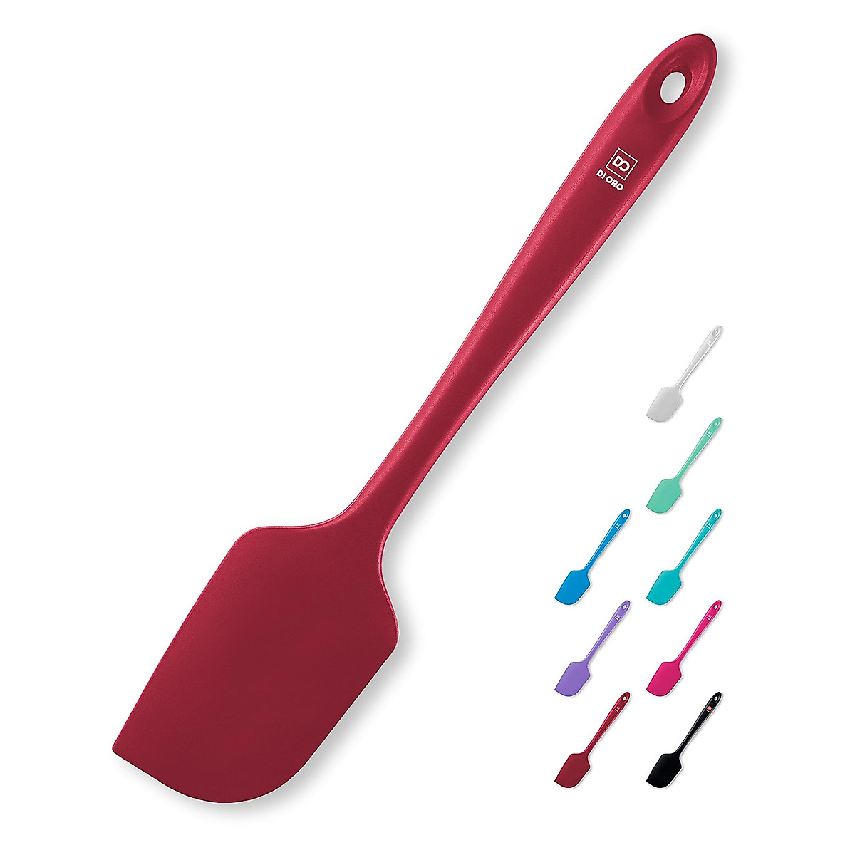 DI ORO - Large Silicone Spatula - 600ºF Heat-Resistant Spatula - Seamless Design - Pro-Grade Non-Stick Silicone Rubber with Reinforced Stainless Steel S-Core Technology (RED)