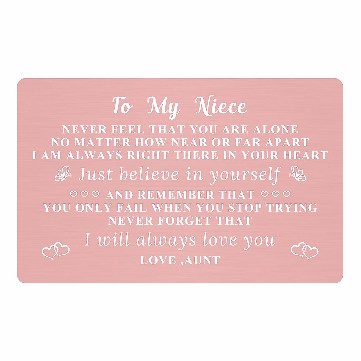 Ptzizi Niece Pink Metal Wallet Insert Card, Engraved Inspirational Wallet Card for Niece Birthday Adult Christmas Graduation Gifts from Aunt Uncle (A11)