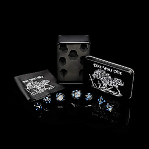Dice Tin and Polishing Cloth / Dice Mat for Metal Polyhedral DND Dice Set (Dire Wolf), Gift Case for Role Playing RPG Like Dungeons and Dragons D&D, Pathfinder, Magic The Gathering MTG Games Sets