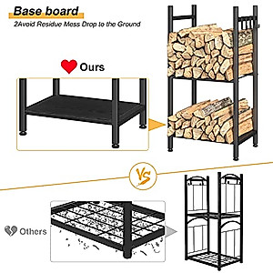 NANANARDOSO Firewood Rack Holder, Fire Wood Log Storage Stand with Kindling Holder for Indoor Fireplace, Outdoor Patio Fire Pit Stove, Fireplace Tools, Fire Wood Racks with 4 Hanging Hooks