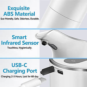 YIKHOM Automatic Liquid Soap Dispenser, 15.37 oz/450mL Soap Dispenser, Touchless Hand Sanitizer Dispenser Electric, Motion Sensor Waterproof Pump for Bathroom Kitchen Dish Soap, USB C Rechargeable