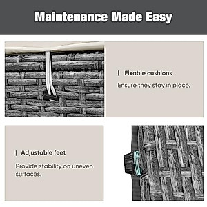 EOVTK Outdoor Patio Round Daybed, All-Weather Rattan Sectional Sofa Set with Liftable Table, Washable Cushions and 6 Pillows for Backyard Poolside, Beige