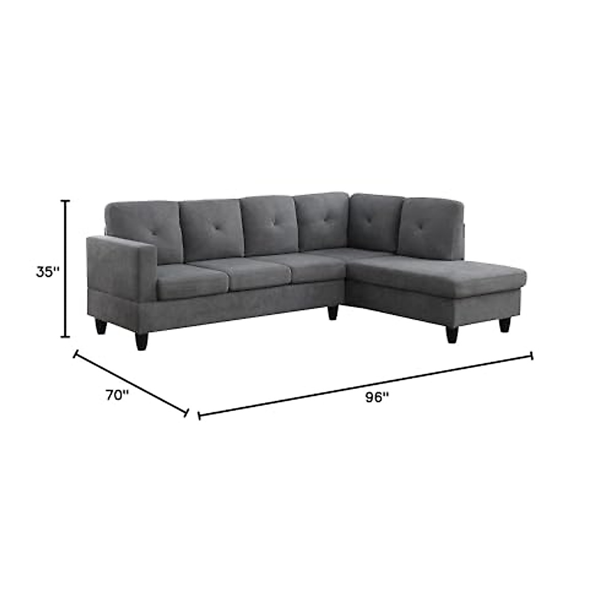 Lilola Home Ivan Dark Gray Woven Sectional Sofa with Right Facing Chaise