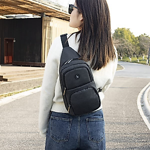 OIWAS Small Sling Backpack for Men Women Travel Crossbody Shoulder Bag Chest Hiking Daypack Black