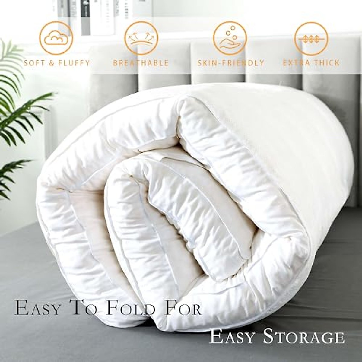 WhatsBedding 3 Inch Memory Foam Mattress Topper Twin Size, Premium Fluffy & Soft Shredded Memory Foam Filled Pillow Top, 4 Anchor Elastic Bands, Anti-Slip Bottom, 39x75in