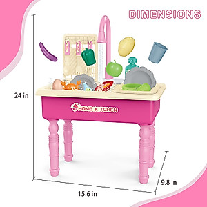 deAO Kitchen Toy Sink Toys with Cutting Food,Electric Dishwasher Playing Toy with Running Water, Role Playing Game Pretend Food,44 PCS Kitchen Accessories Set for 3 4 5 Years Old Girls Boys