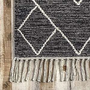 nuLOOM Cheryl Cotton Flatweave Diamond Trellis Tassel Area Rug, 6' x 9', Grey