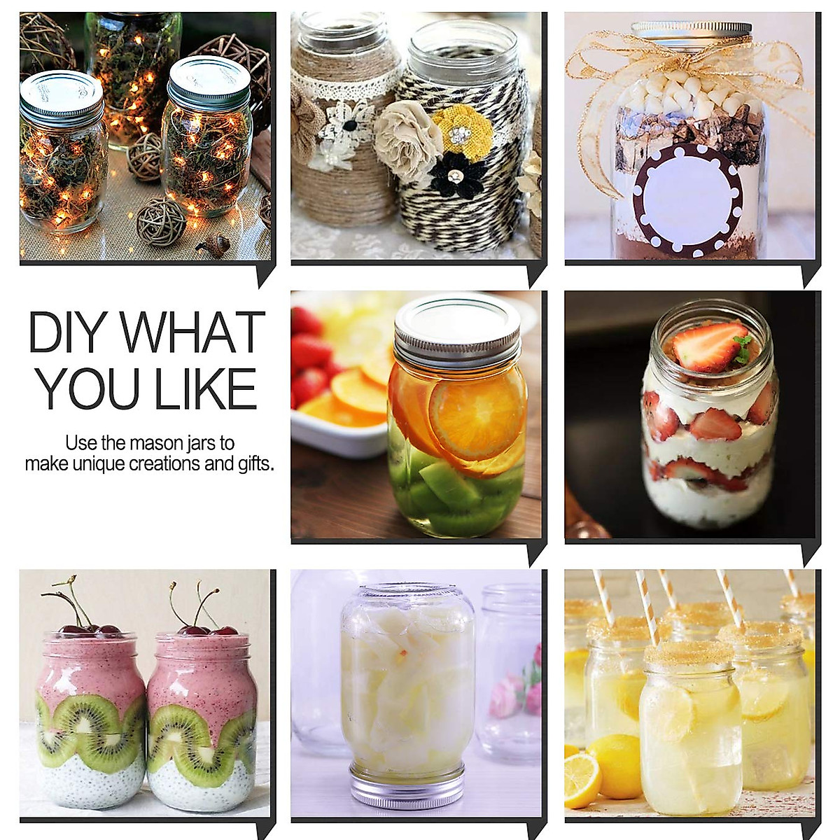 KAMOTA Mason Jars 16 OZ With Regular Lids and Bands, Ideal for Meal Prep, Jam, Honey, Wedding Favors, Shower Favors, Baby Foods, DIY Spice Jars, 12 PACK, 20 Whiteboard Labels Included