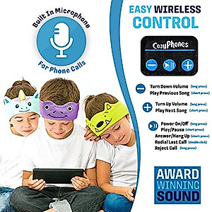 CozyPhones Kids Wireless Headphones Volume Limited with Thin Speakers & Super Soft Fleece Headband - Perfect Toddlers & Children's Earphones for Home, School & Travel - Monster