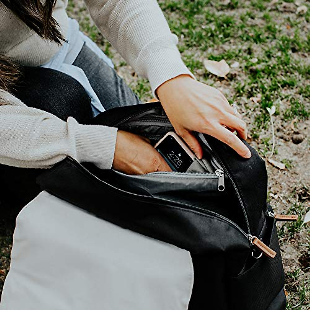 JJ Cole Bloomfield Modular Knapsack Diaper Bag, Ivory and Onyx