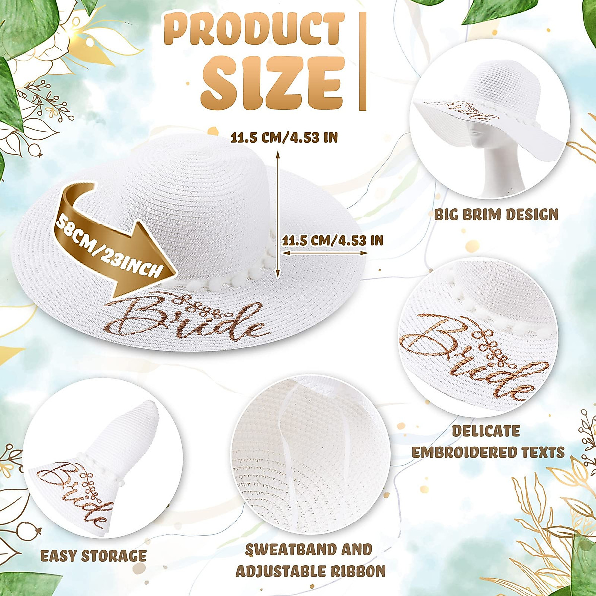 Neer 2 Pcs Bride Wedding Gifts Heart Sunglasses Sun Hat Set Bachelorette Gifts for Bridal Shower Party Decoration Favors(White)