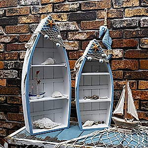 K KILIPES Set of 2 Wooden Nautical Boat Display Shelf Beach Theme Table Decor Standing Boat Shelf for Bathroom Living Room (Nautical)