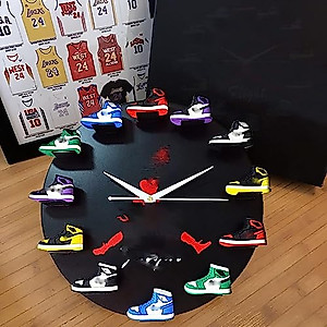 JAMCHE Sports Style Wall Clock with 3D Basketball Shoes, Fashion Sneaker Clock Home Decoration 12 Inch Home Decor Unique Art Handmade Clock for Boys and Girls Who Love Sneaker Style