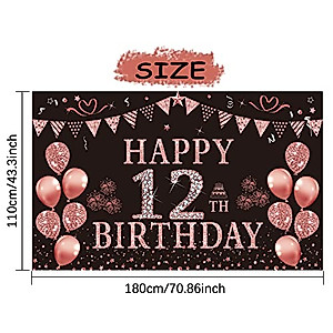 Trgowaul Happy 12th Birthday Decorations for Girls - Pink Rose Gold 12 Birthday Backdrop Banner，Twelve Years Old Birthday Party Supply Photography Background Birthday Sign Poster Decor Gift Daughter
