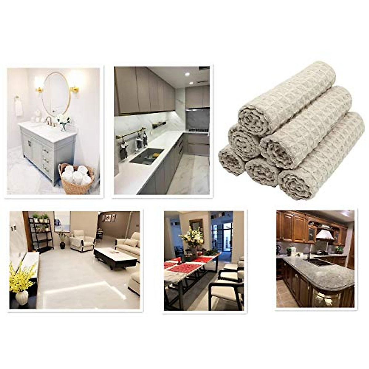 VeraSong Microfiber Kitchen Cleaning Cloth Thick Dish Rags Waffle Weave Washcloths Dish Cloths Ultra Absorbent Odor Free 12inch X 12inch 6 Pack Khaki