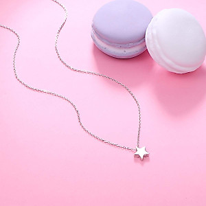 FLYOW 925 Sterling Silver Dainty Star Pendant Tiny Star Necklace Chain for Women