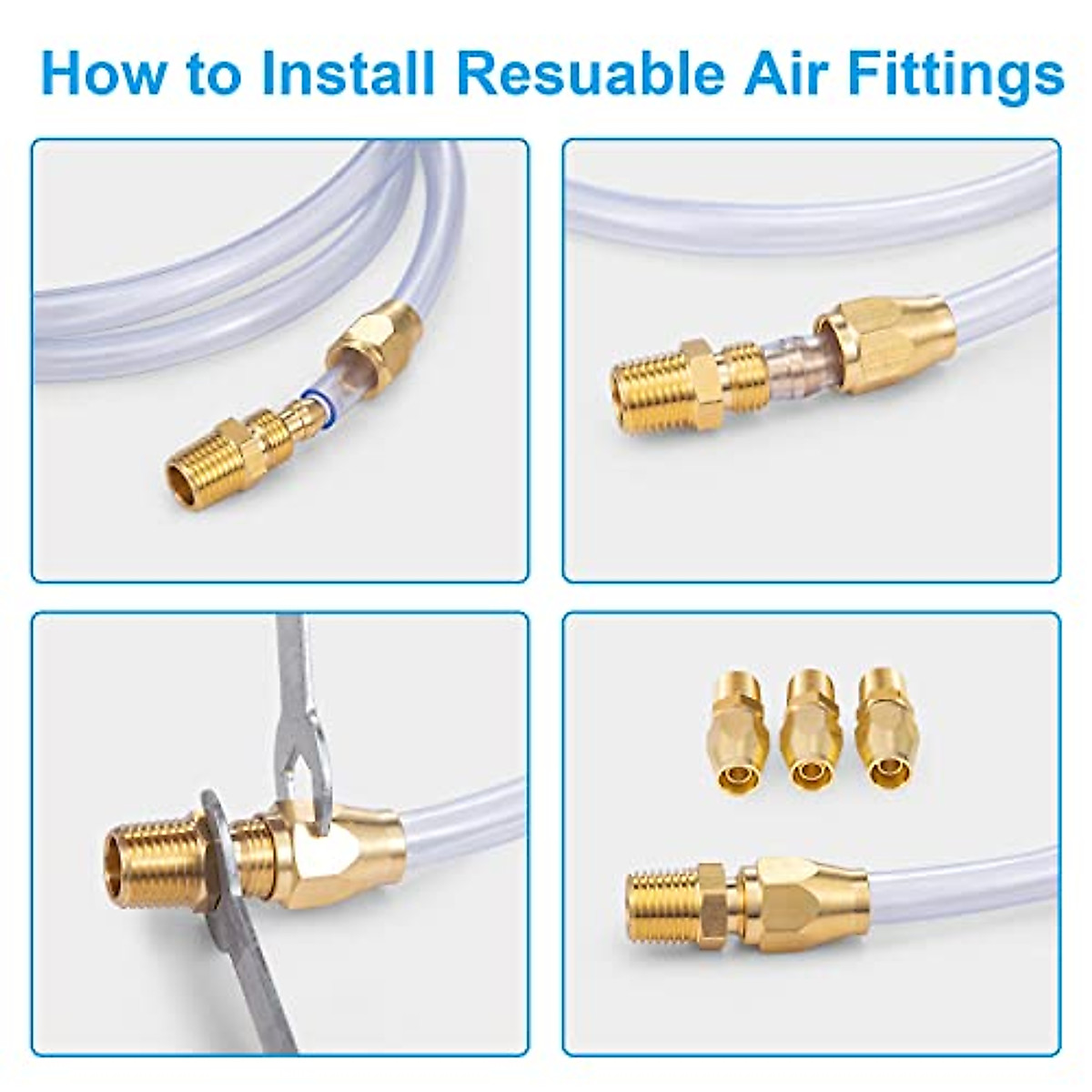 Breezliy Premium Solid Brass 2PCS Reusable Replacement Fitting For 1/4-Inch ID Hose,1/4-Inch NPT Rigid