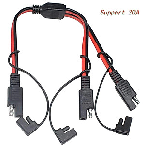 14AWG SAE DC Power Automotive Connector Cable Y Splitter 1 to 2 SAE Extension Cable, Fit for Suitable for Solar Battery Connection and Transfer 12inch/30cm - with Protective Cover