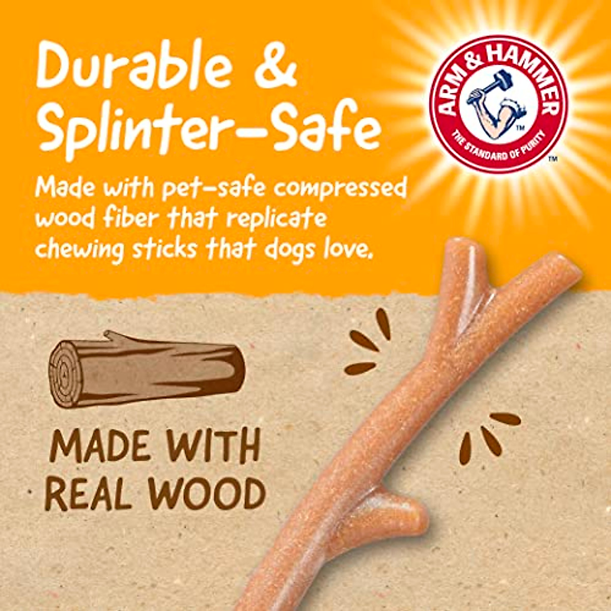 Arm & Hammer for Pets Barkies Tree Branch Compressed Wood Collection, 8 Inch Bacon Flavored Wood Blend Chew Toy for Dogs | Faux Stick, Splinter-Free, Safer & Durable Alternative to Chewing Sticks