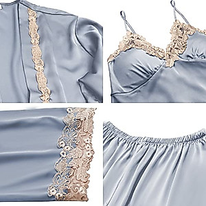SAPJON Womens Pajama Sets 5PCS Silk Pajamas for women Cute Sleepwear Loungewear Satin Pajamas Sets for Women Soft Grey