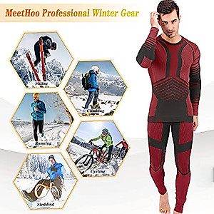 MeetHoo Men's Thermal Underwear Set Seamless Compression Base Layer Winter Gear Sports Long Johns Bottoms, Red, Large