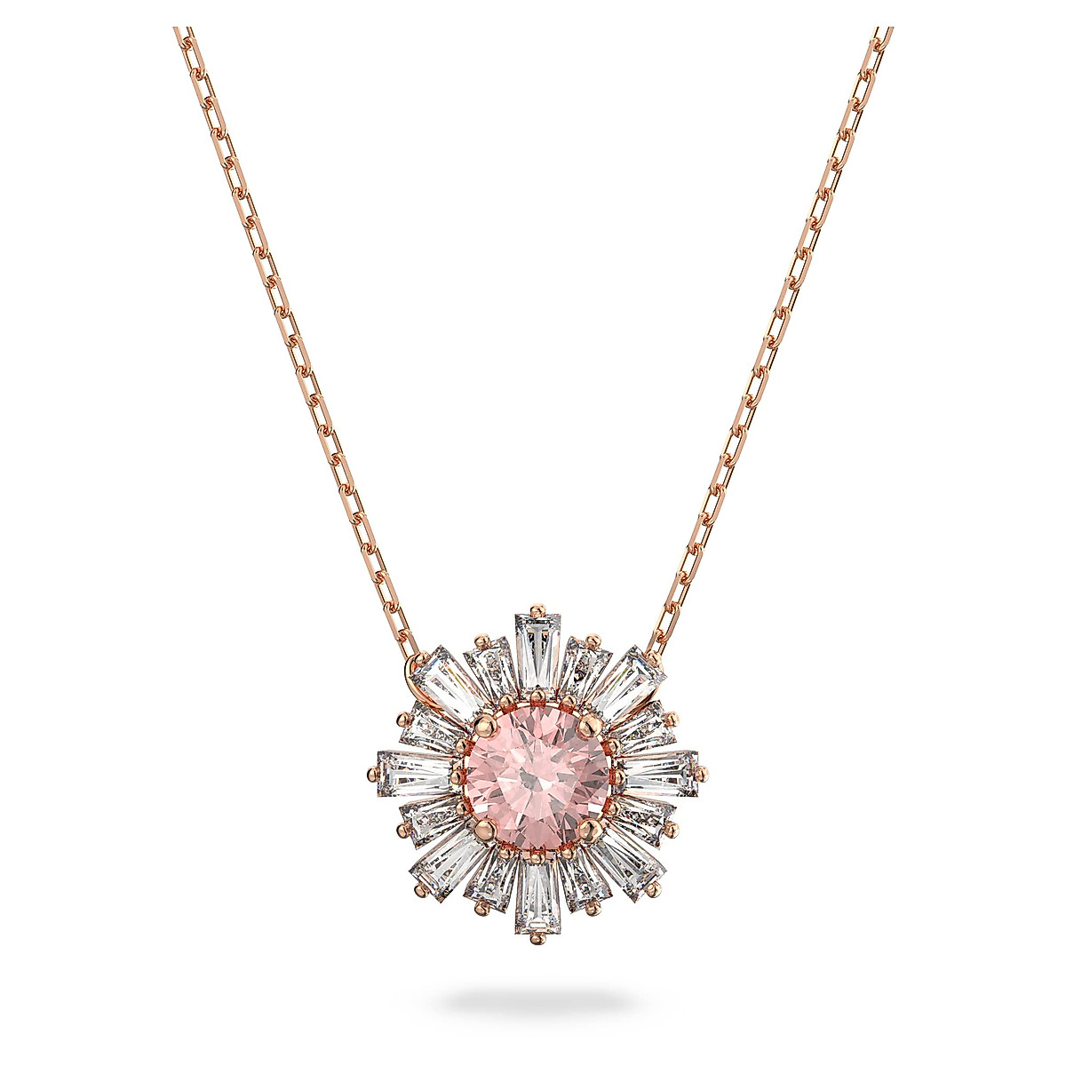 SWAROVSKI Sunshine Pendant Necklace with Pink and Clear Crystal Sun Motif on a Rose-Gold Tone Finish Setting and Simple Chain, Part of the Sunshine Collection