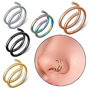 hujiling 10 Pcs 20G Double Hoop Nose Ring, Double Nose Rings Hoops Set Adjustable, 316L Surgical Steel Spiral Nose Ring for Single Piercing Nose Rings for Women Women Nose Piercing Jewelry