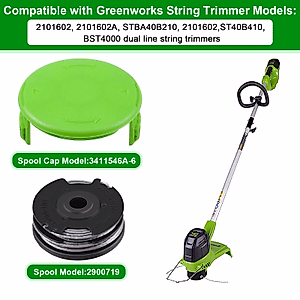 2900719 Dual Line Trimmer Replacement Spool Compatible with Greenworks 2101602A and 2101602, Replacement Spool 20ft 0.065" 7-Pack (6-Line Spool + 1 Cap)
