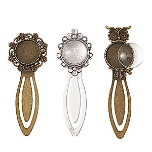 FASHEWELRY 24 Pcs 6 Styles Mixed Colors Bookmark Tray Pendant Kit Include 12Pcs Round Blank Bezel Base Setting Charms with 12Pcs Clear Glass Dome Tiles Cabochons (18mm, 20mm)