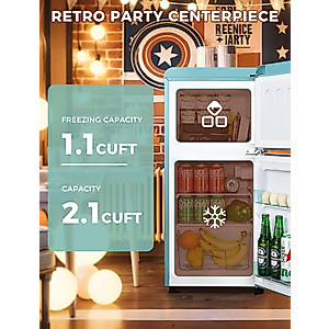 Anypro 3.2 Cu.Ft Compact Refrigerator Mini Fridge with Freezer, Retro Double Door Small Fridge with Freezer, 7 Level Thermostat & Removable Shelves, Small Refrigerator for Dorm, Office, Bedroom, Blue