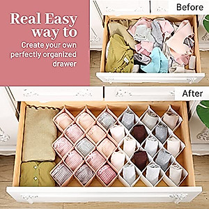 Honeycomb Drawer Organizer for Underwear, Roufa Drawer Divider Separator for Women Men, Dresser Drawer Organizers for Belts, Ties, Clothing, Makeup, Medicine, Office Supplies (2 Sets of Pink, 46 Slots)