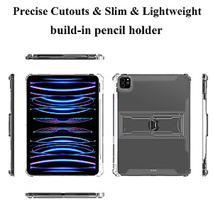 UUcovers Clear Stand Case for iPad Pro 12.9 Inch 6th/5th/4th/3rd Generation (2022/2021/2020/2018) with Pencil Stylus Pen Holder/Kickstand Soft TPU Back Transparent Shockproof Lightweight Cover, Clear