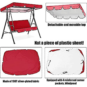 Patio Swing Canopy Fabric Waterproof Replacement Top Cover Cloth,Anti-UV Patio Chair Top Cover for 2/3-Seater-Swing Chair,Outdoor Garden Chair Sunscreen Cover Top Cover for Seat Furniture