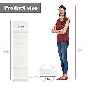 Bloddream 5 Tier Wall Shelves with LED Light, Modern Wall Mount Lack Shelf, Vanity Floating Shelves Home Decor Organizer Tall Tower Design Utility Shelf (White)