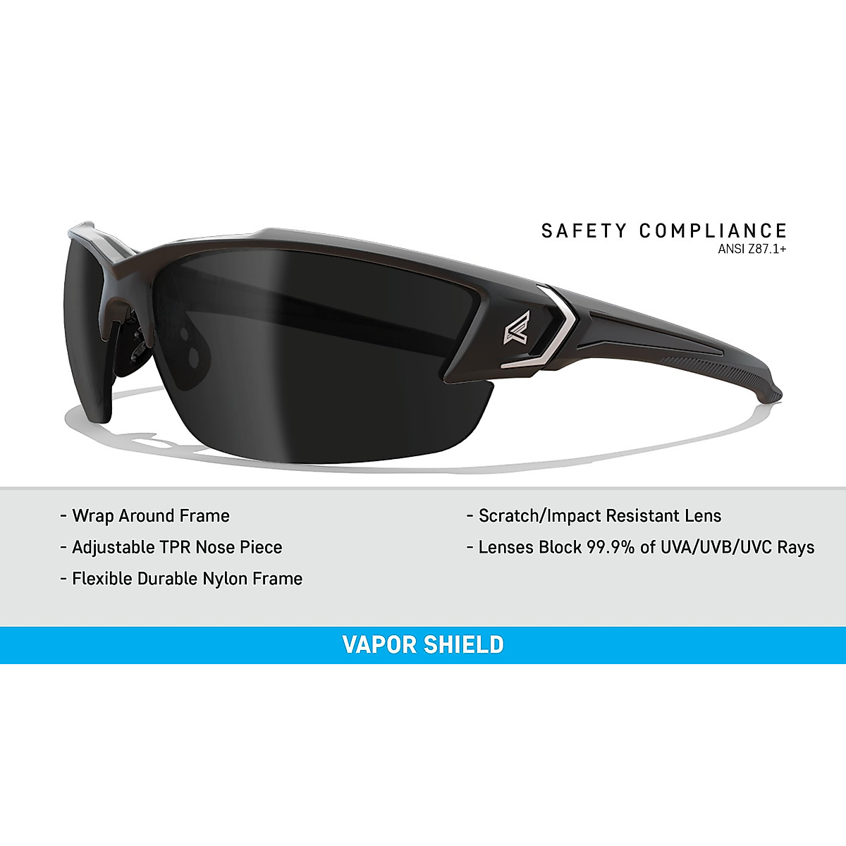EDGE Khor G2 Z87 Safety Glasses, Polarized Lenses, 99.9% UV Protection, Shatter Resistant, Vapor Shield Elite Anti-fog (Smoke Vapor Shield)