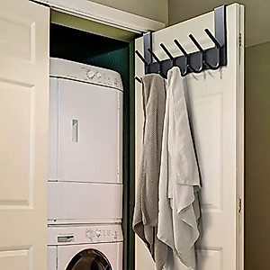Dseap Over The Door Hook Hanger - 6 Hooks Over Door Coat Rack for Hanging Clothes Hat Towel, Black