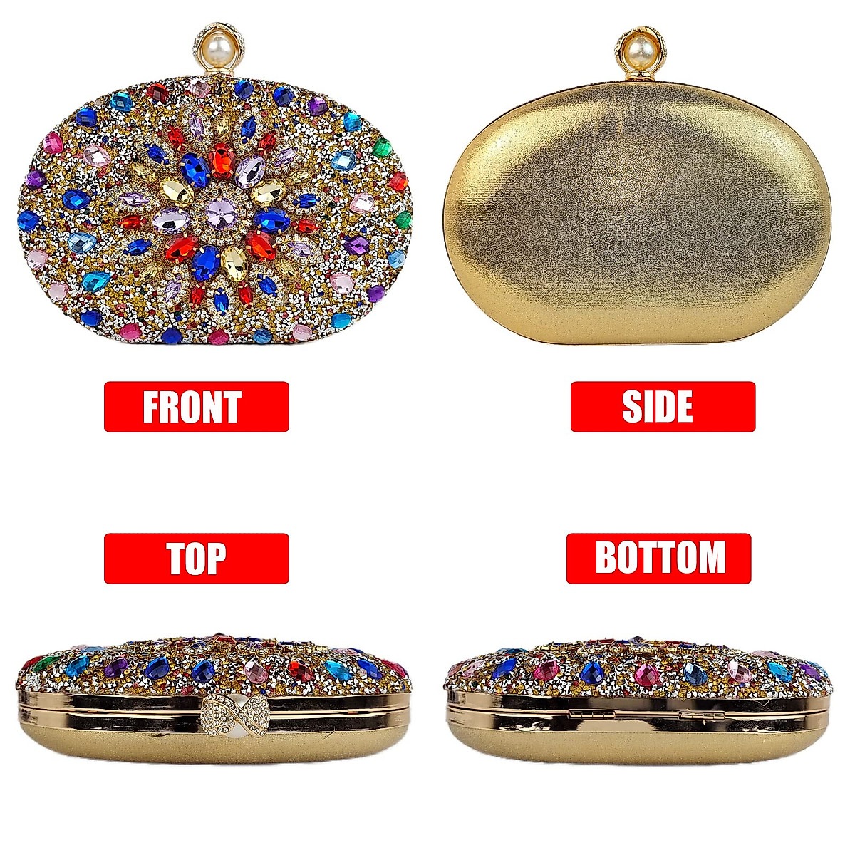 Multicolor Rhinestone Women Evening Clutch Purse Bridal Sparkly Diamond Bag Crystal Handbags Prom Wedding Cocktail Purse(Gold)