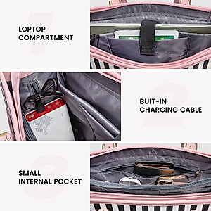 LOVEVOOK Women's Tote Bag - Large Capacity Handbag, Business Briefcase Travel Bag - 2 Pcs Set for 15.6-inch Laptop, Pink-Stripe