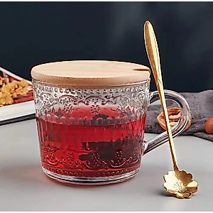 DONYU 2 Pack 14.5 oz Glass Coffee Mug with Lid,Premium Drinking Glasses Tumblers, Vintage Glassware Set for coffee, Juice, Beverages (Clear)