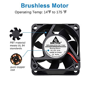 GDSTIME Dc 12V 60mm 6cm 60x60x25mm 2 Wire Brushless Cooling Fan
